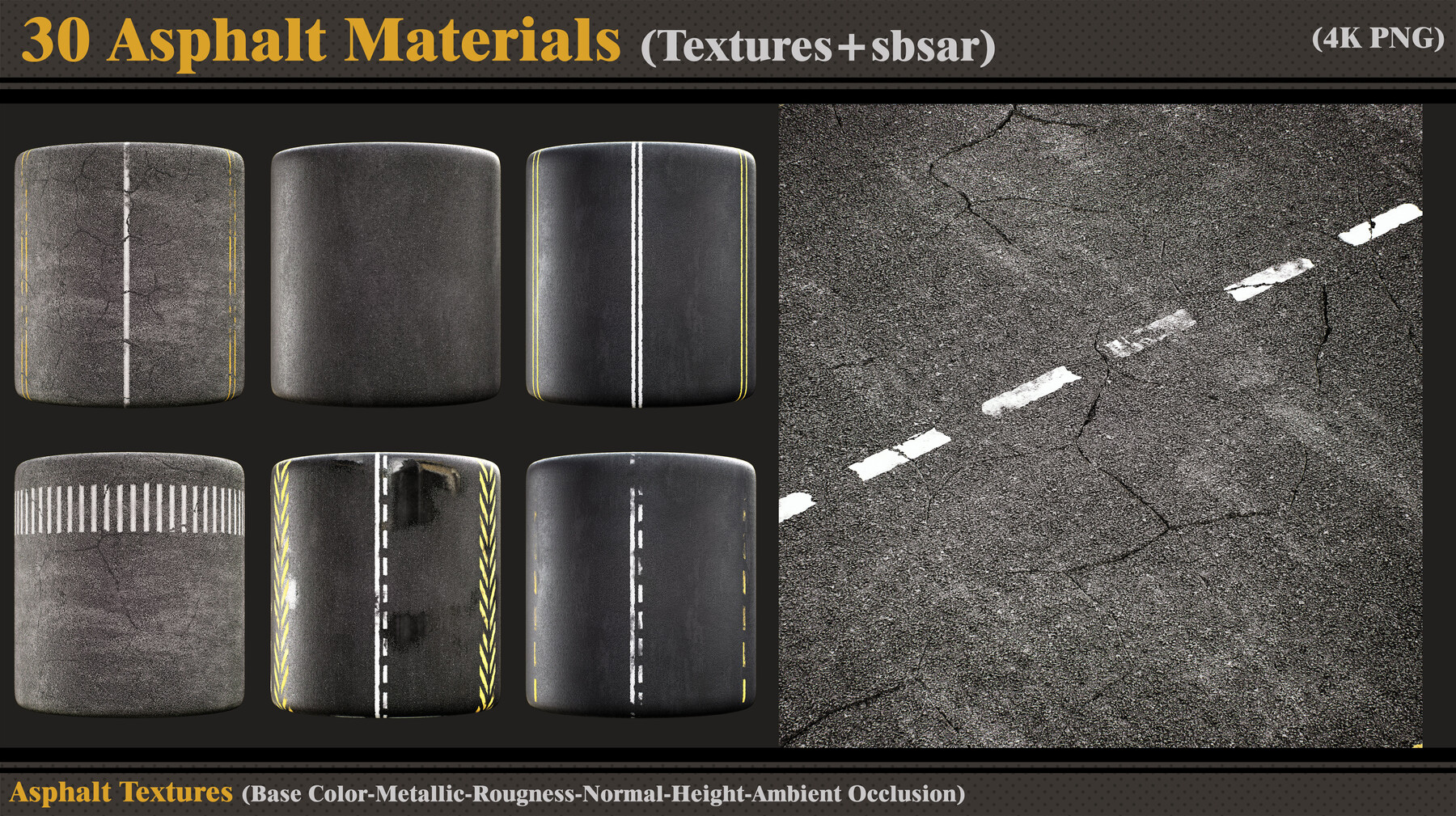 30 Asphalt Materials (Textures + SBSAR) [Request]