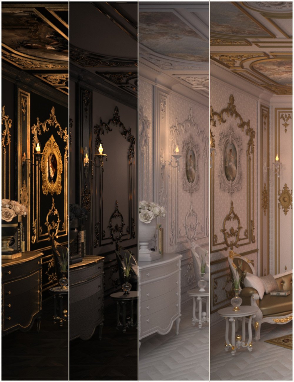 Rococo Room Texture Set Black And White 2025 - Free Daz 3D Models