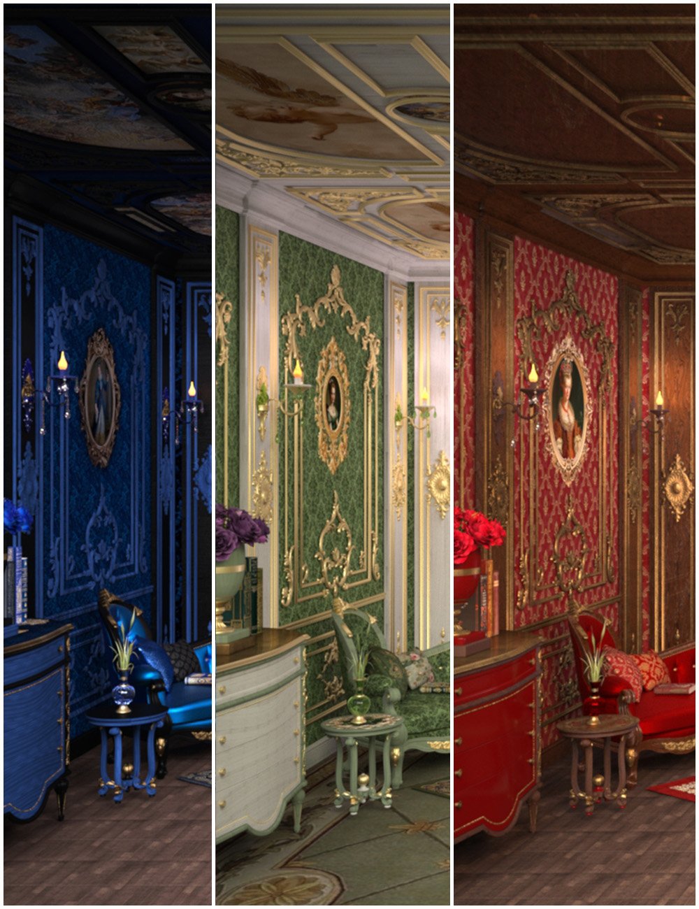 Rococo Room Texture Set Blue, Green And Red 2025 - Free Daz 3D Models