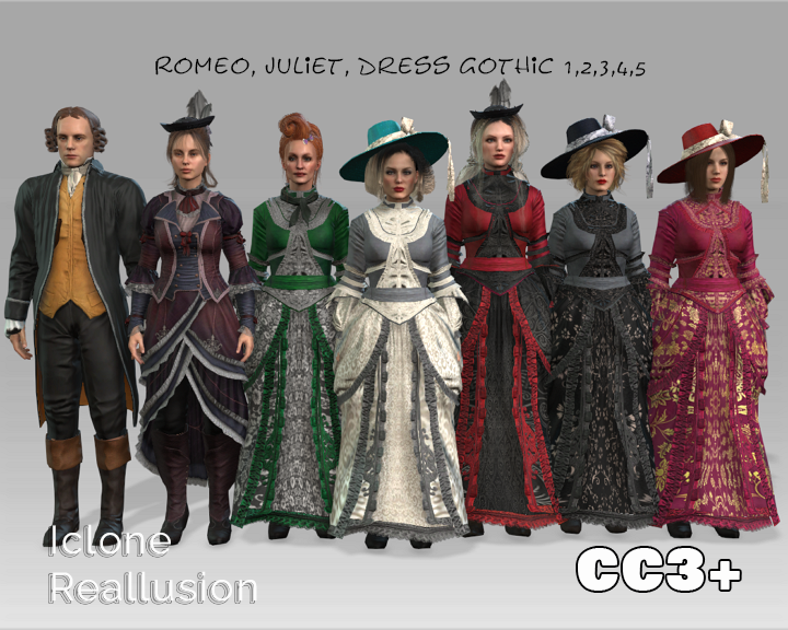 Romeo, Juliet, Dress Gothic 1,2,3,4,5 - CC3+ 2026 - Free Daz 3D Models