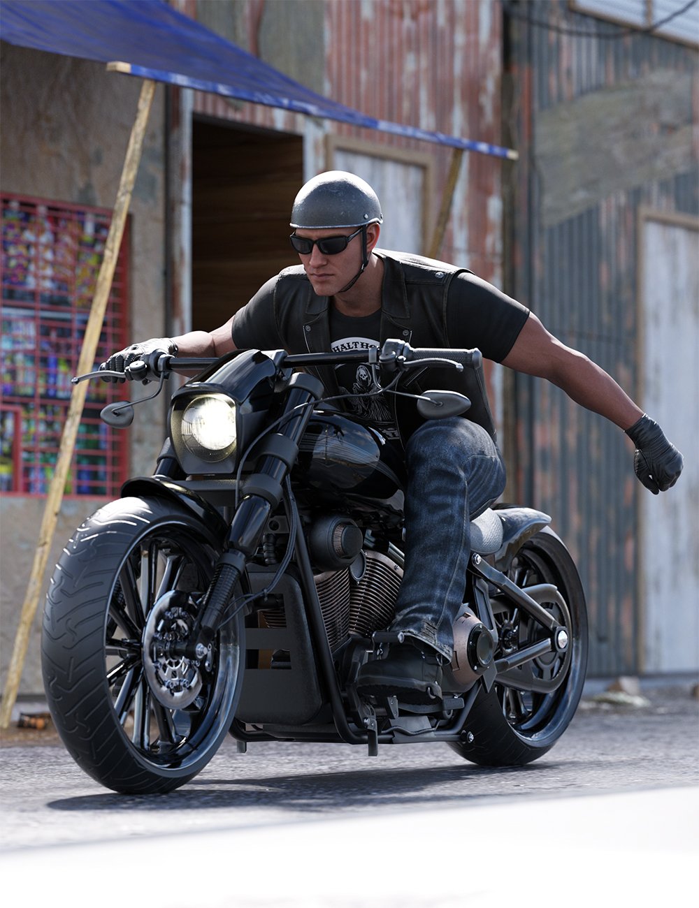 Rider Julian Poses For Julian 9 And XI Dark Custom Chopper [Request]