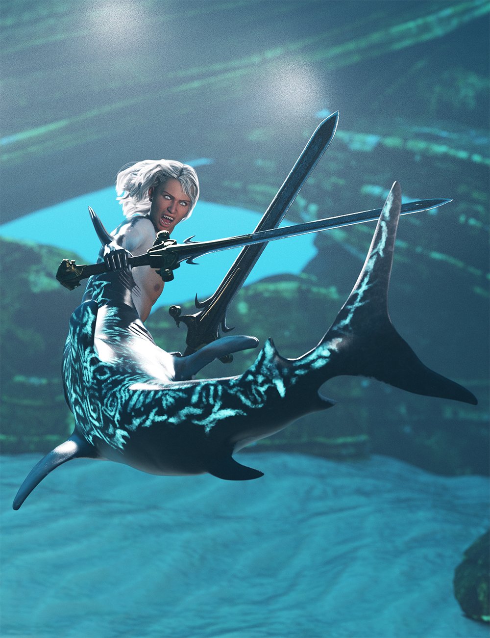 Sea Hunter Hierarchical Poses For FPE Shark Tail 2026 - Free Daz 3D Models
