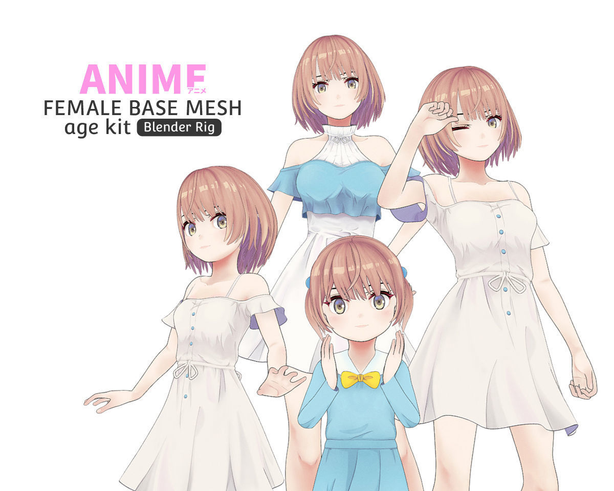 Anime Female Base Mesh Age Kit Low-poly 3D Model [Request]