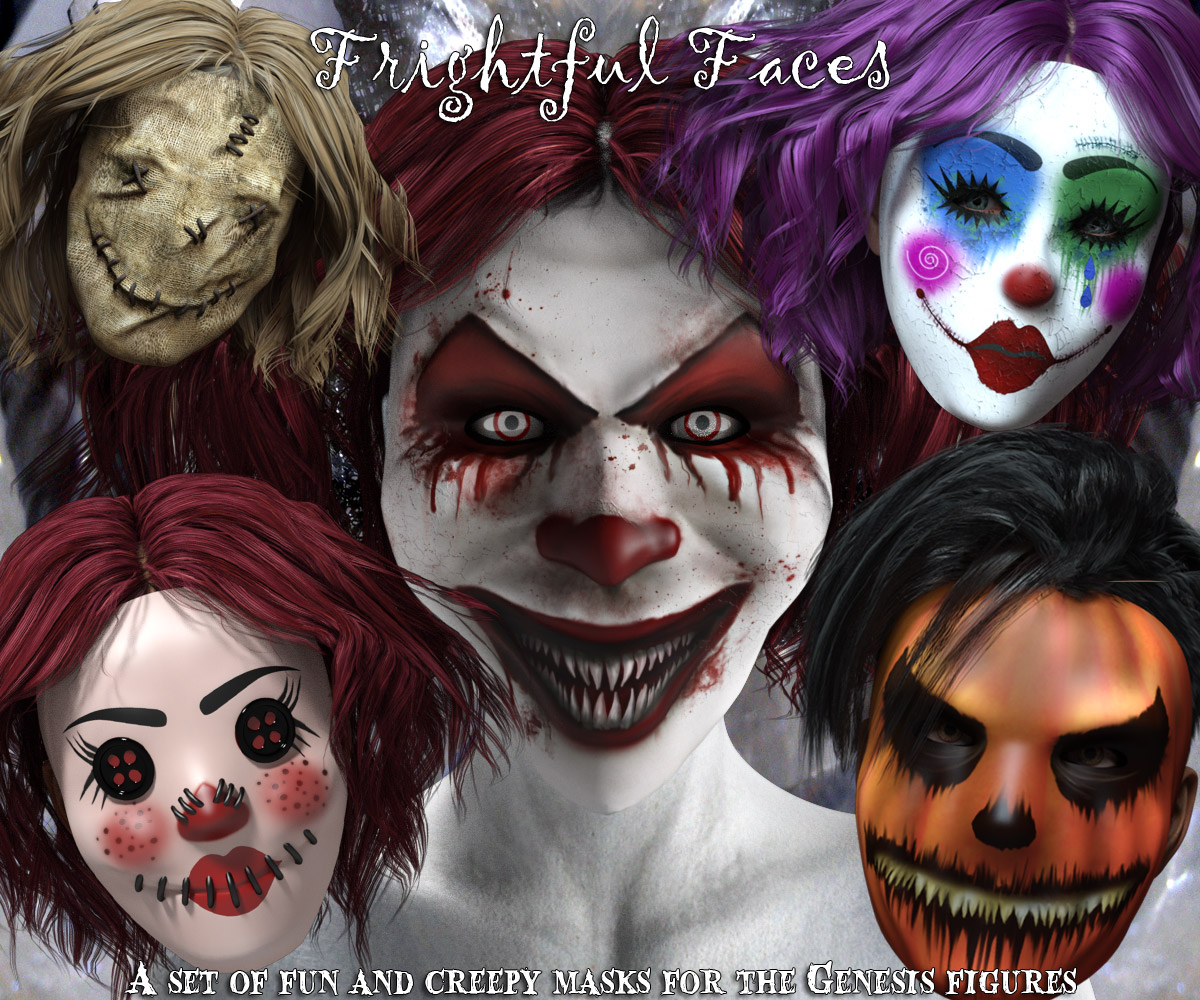 Frightful Faces - Halloween Mask Props 2025 - Free Daz 3D Models