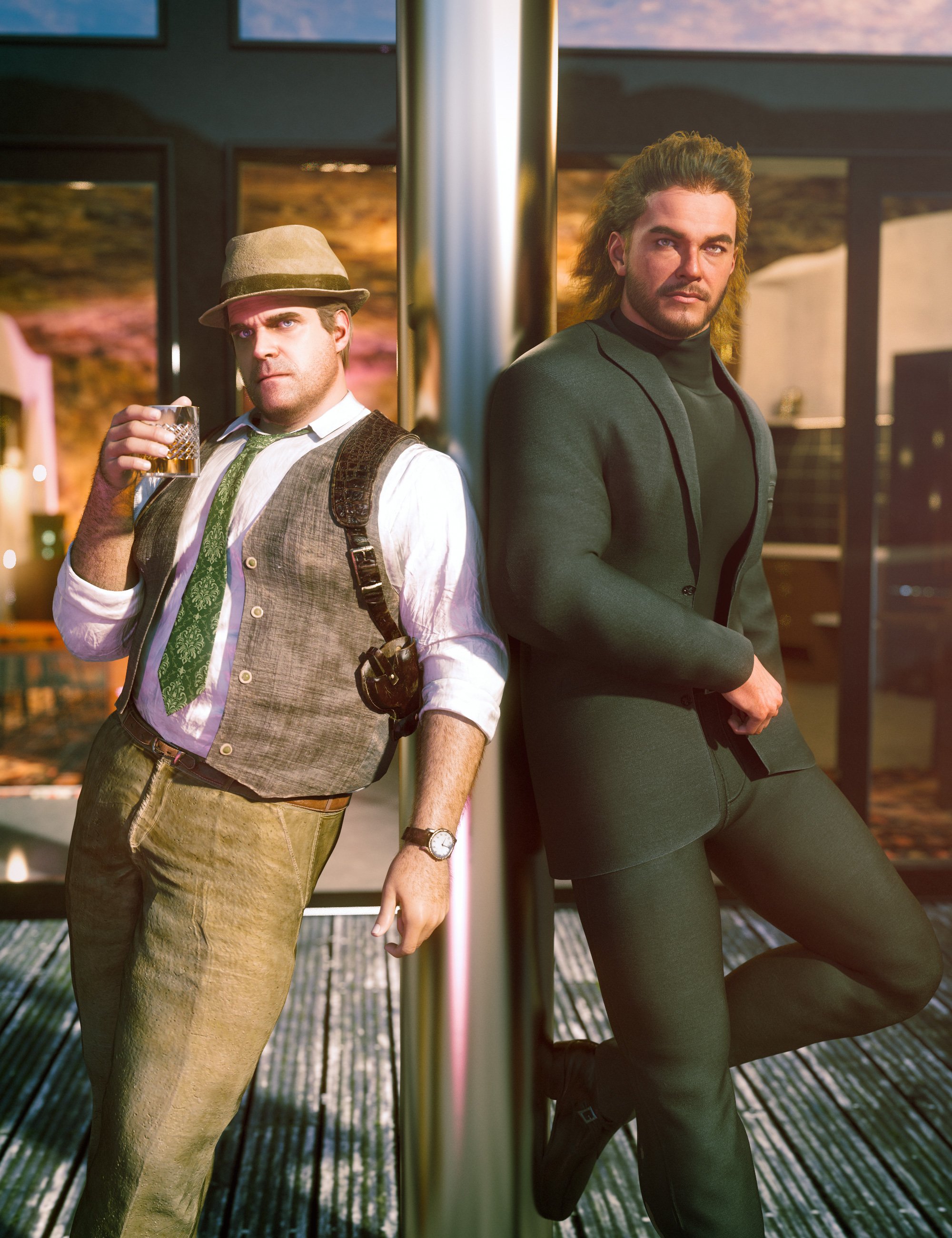 JP Dramatic Lean Poses For Genesis 9 And 8 Male 2026 - Free Daz 3D Models