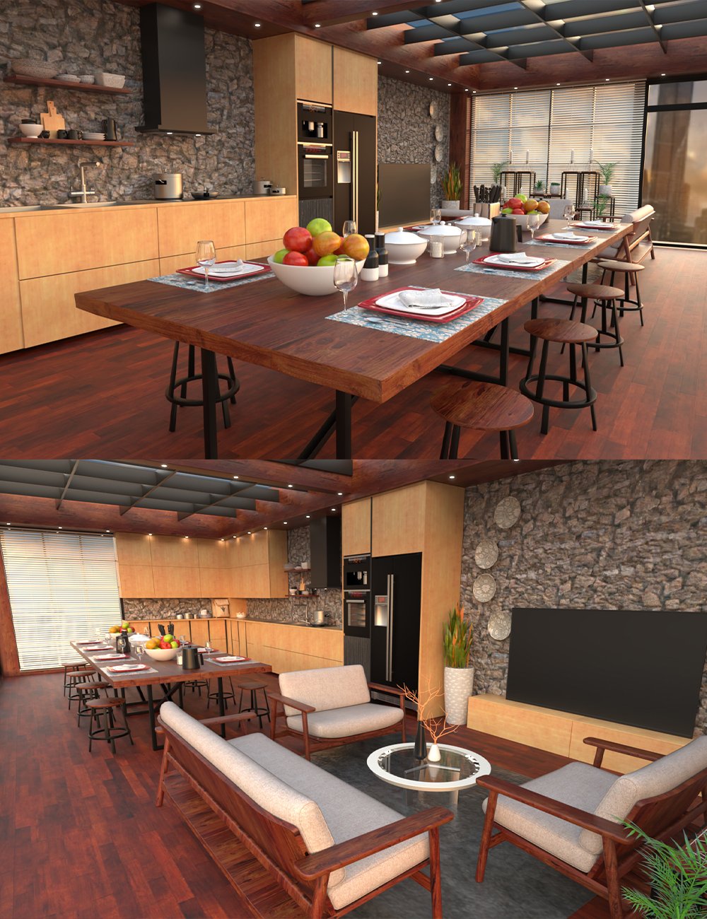 Luxe Stone Kitchen Interior [Request]