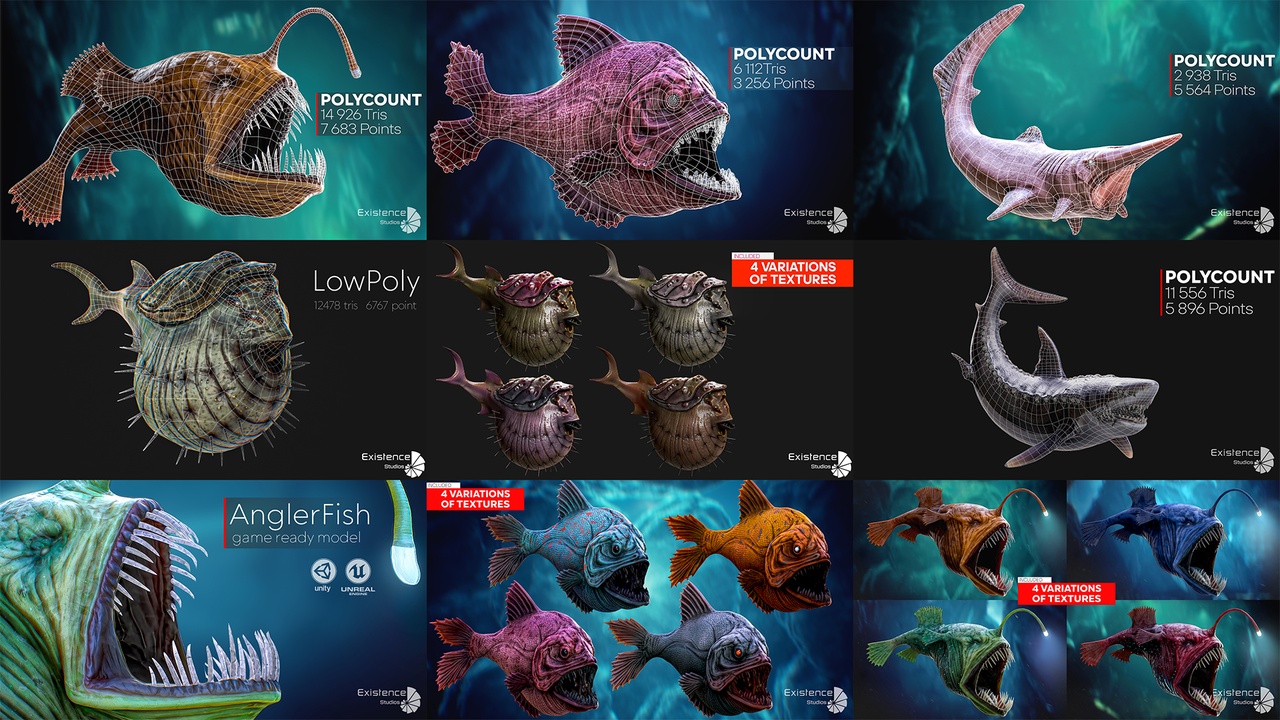 Ocean Monster Fish Pack Part 2 Underwater Creatures Fish Low Poly [Request]
