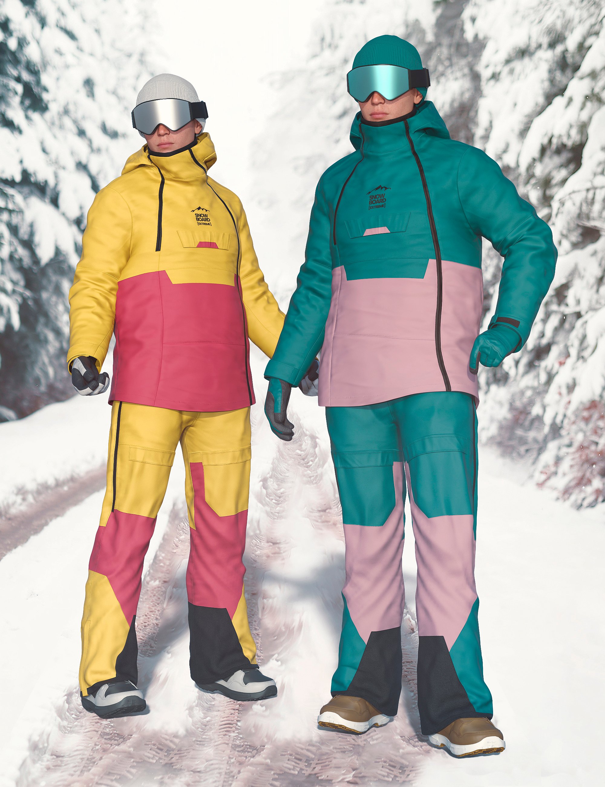 DForce Snowboard Outfit For Genesis 9 Texture Add-On 2026 - Free Daz 3D ...