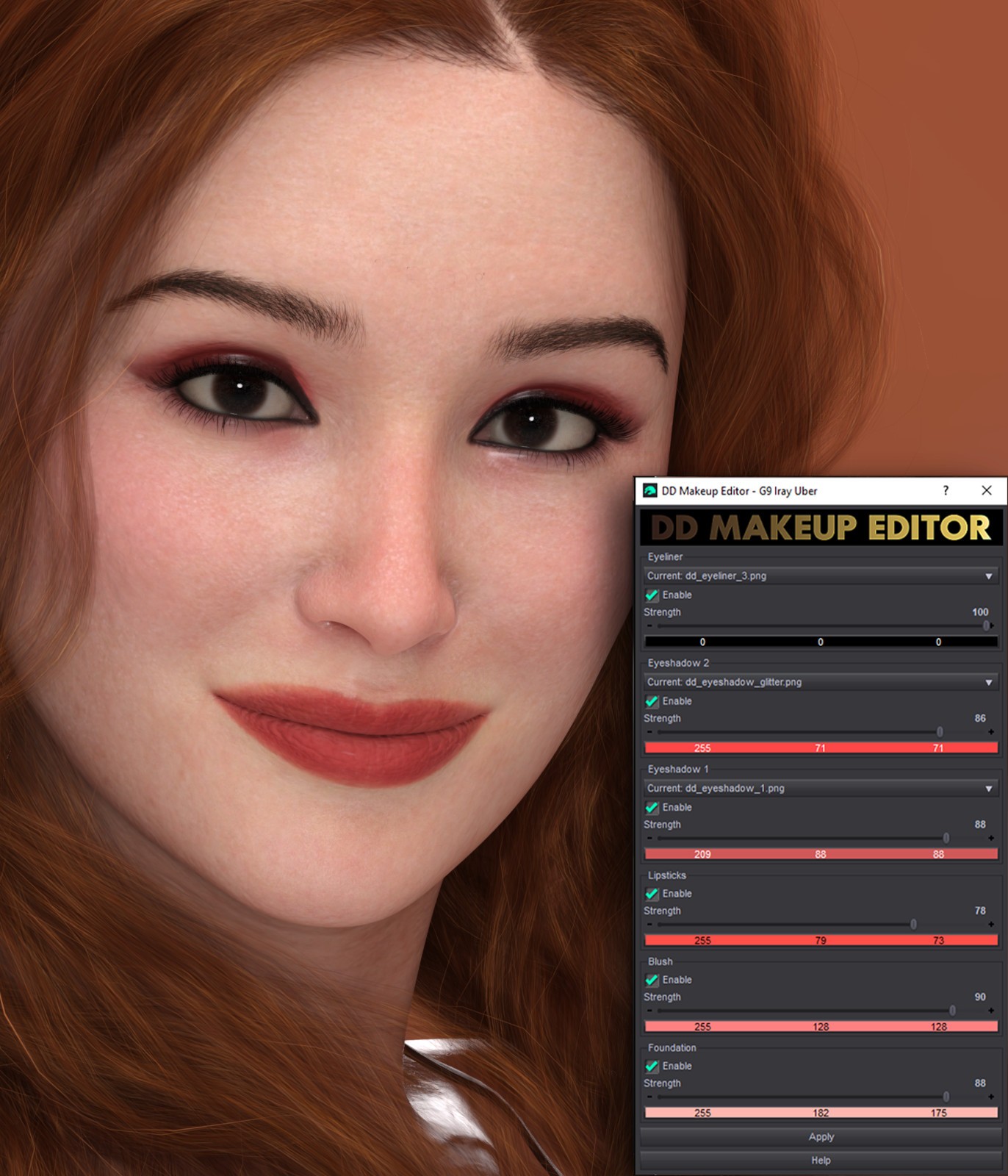 DD Makeup Editor - Iray Uber Skin Makeup System For Genesis 9 [Request]