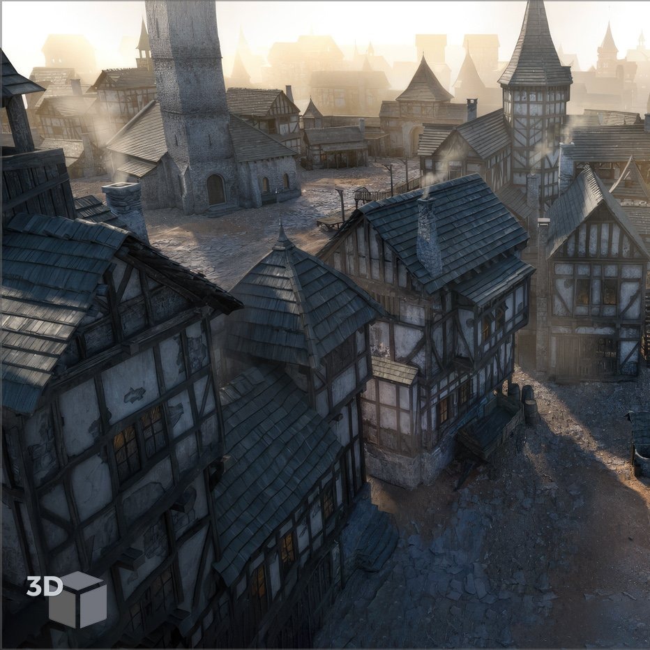 Photobash Medieval Town - DAZ Studio Conversion 2026 - Free Daz 3D Models