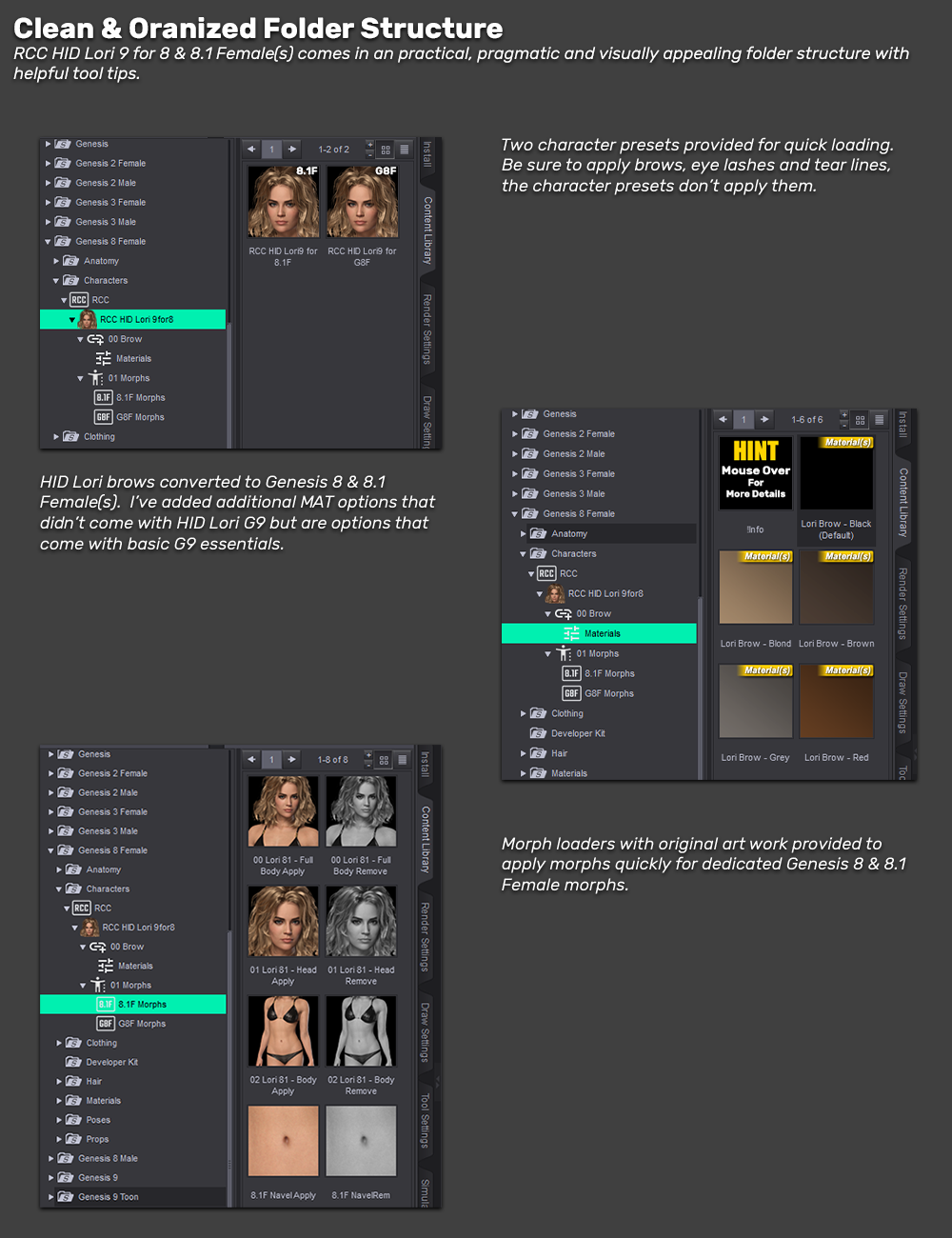 RCC HID Lori 9 For 8 - Morphs & Brows Only 2026 - Free Daz 3D Models
